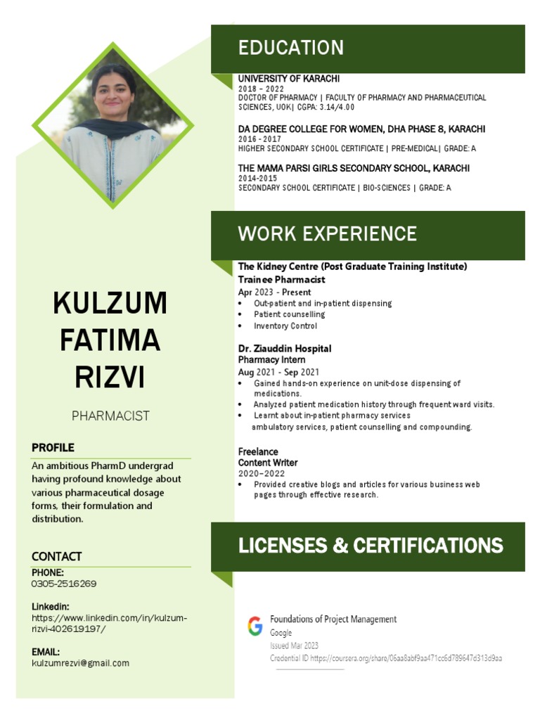 Kulzum Fatima Rizvi Resume Pdf Pdf 