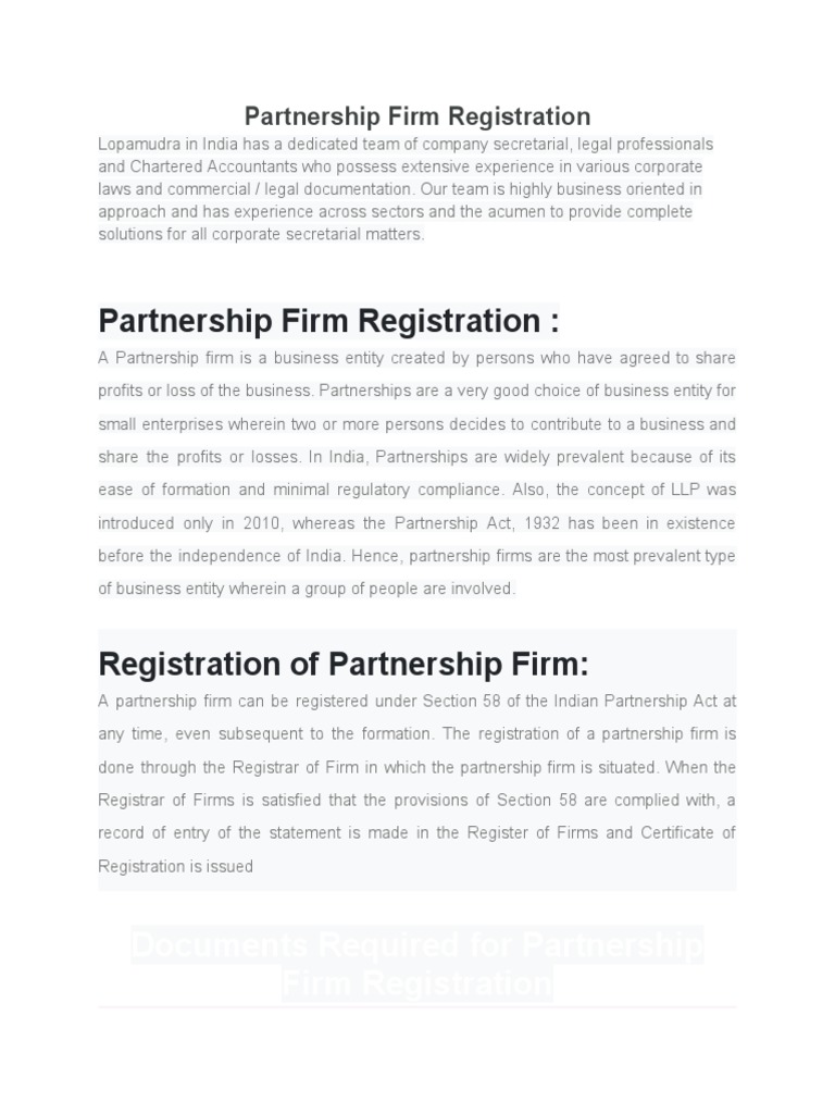 Partnership Firm Registration | PDF