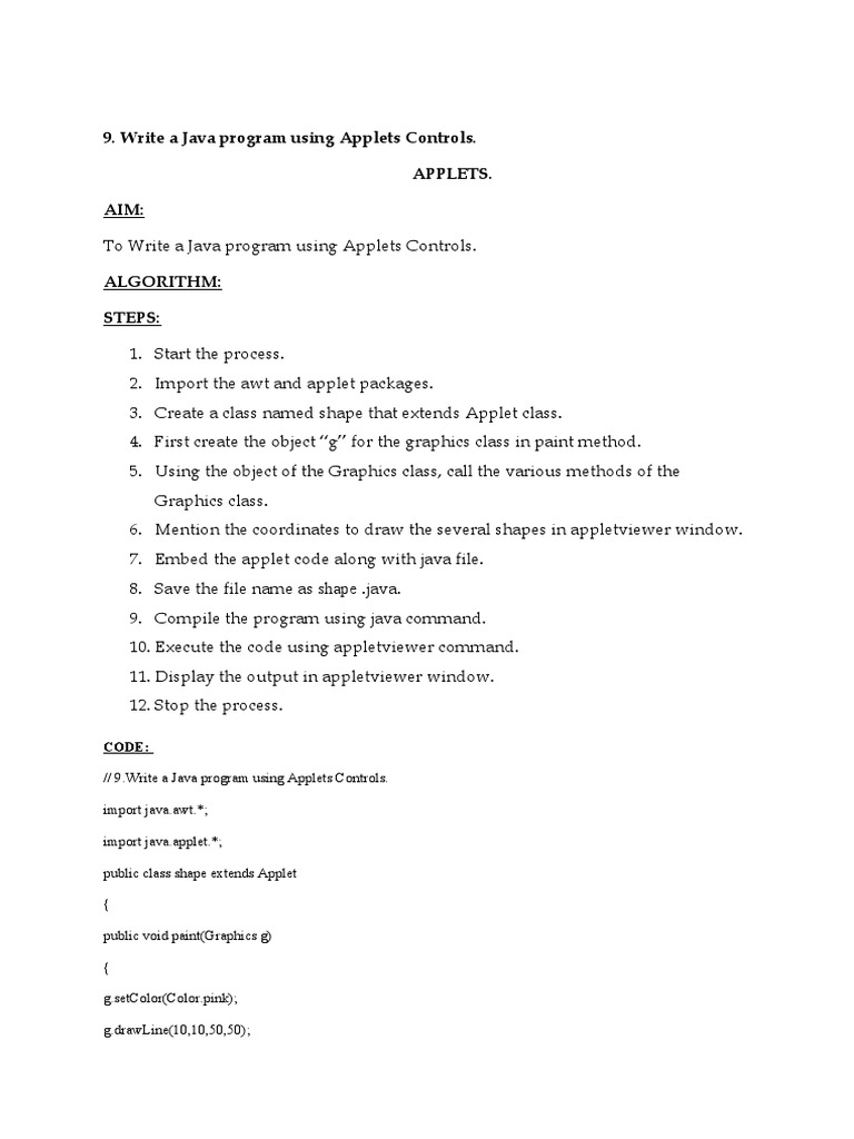 Java Applet Shapes Program Guide | PDF