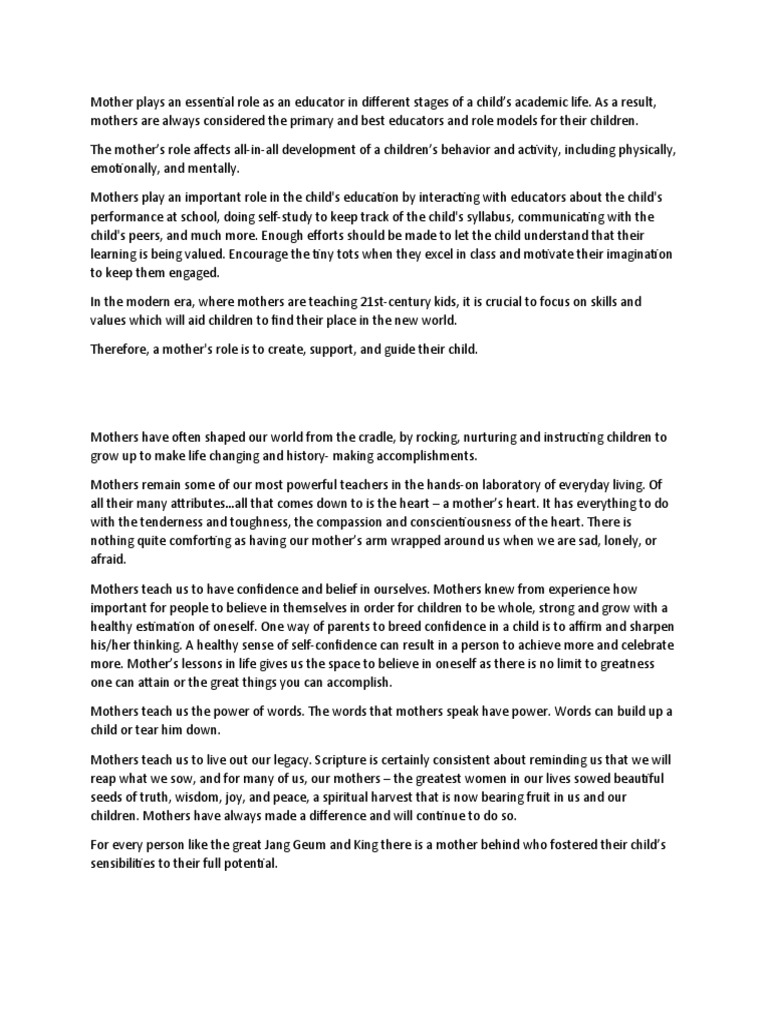 The Power of Mothers in Education | PDF | Wellness
