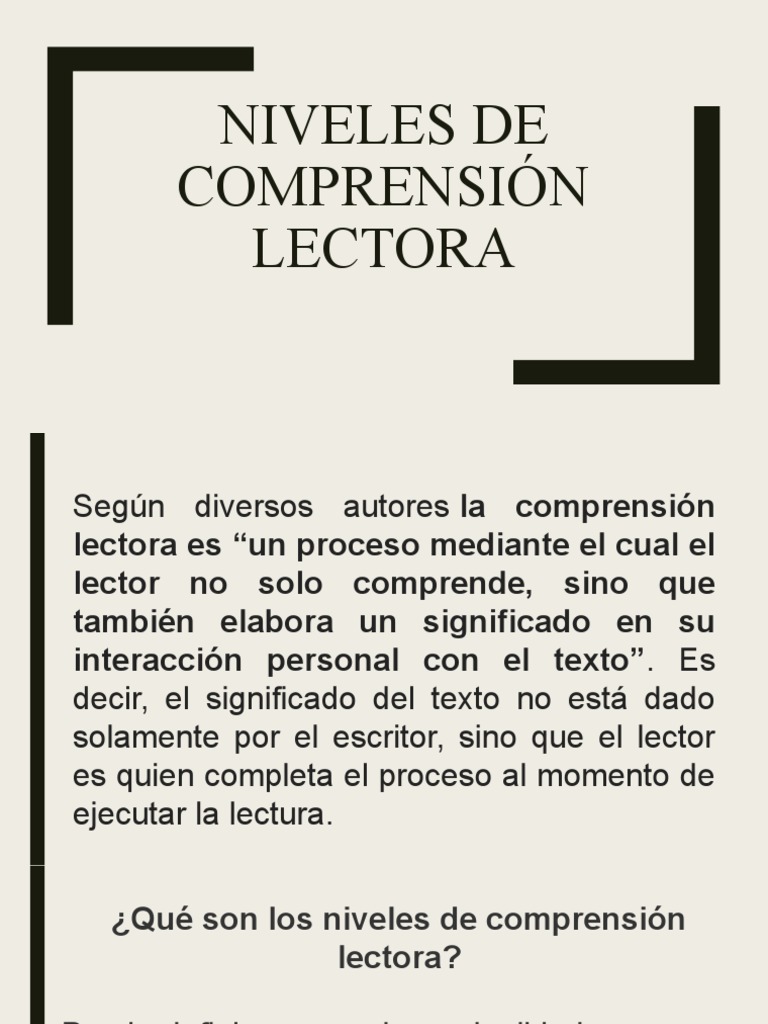 Niveles de Comprensión Lectora | PDF