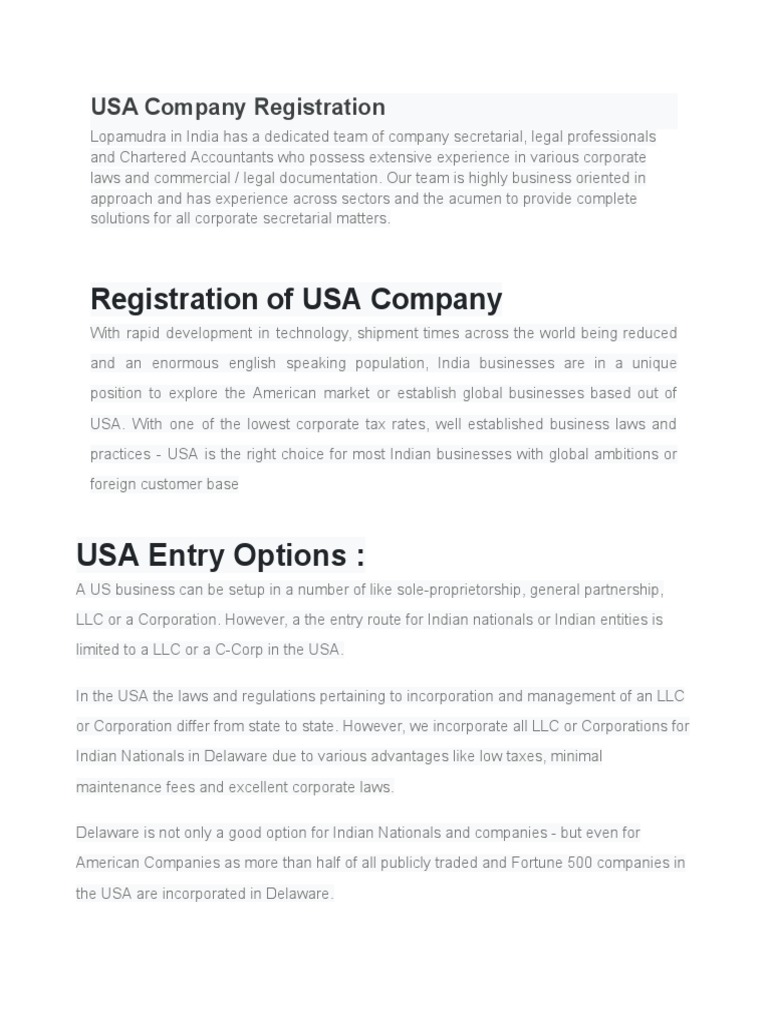 USA Company Registration | PDF