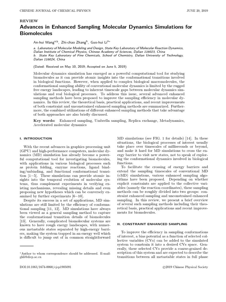 Advances in Enhanced Sampling Molecular Dynamics Simulations For Biomolecules PDF | Download ...