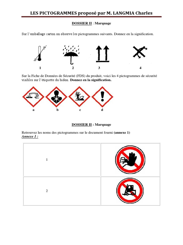 Signification des pictogrammes de sécurité | PDF | Jeux et activités ...