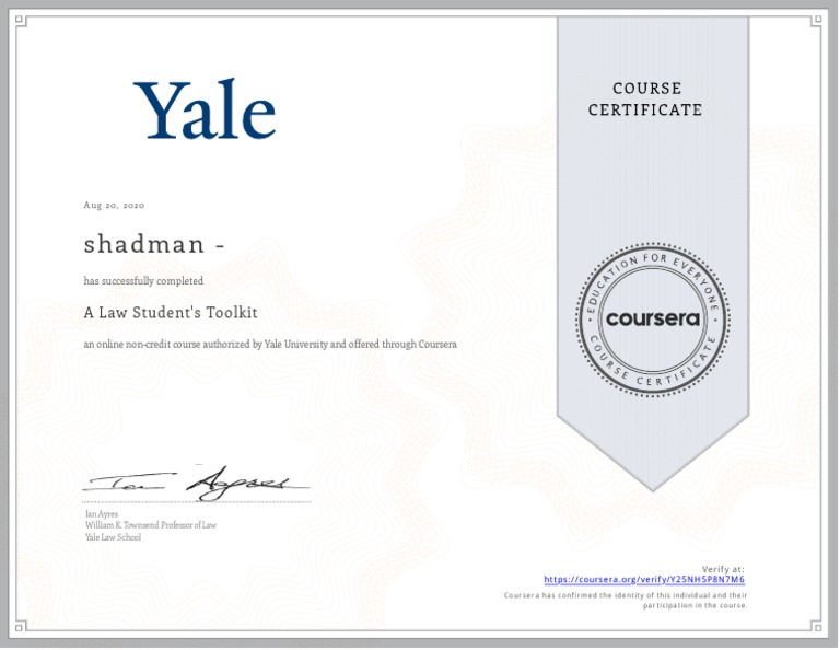 Yale Law Student Toolkit Certificate | PDF