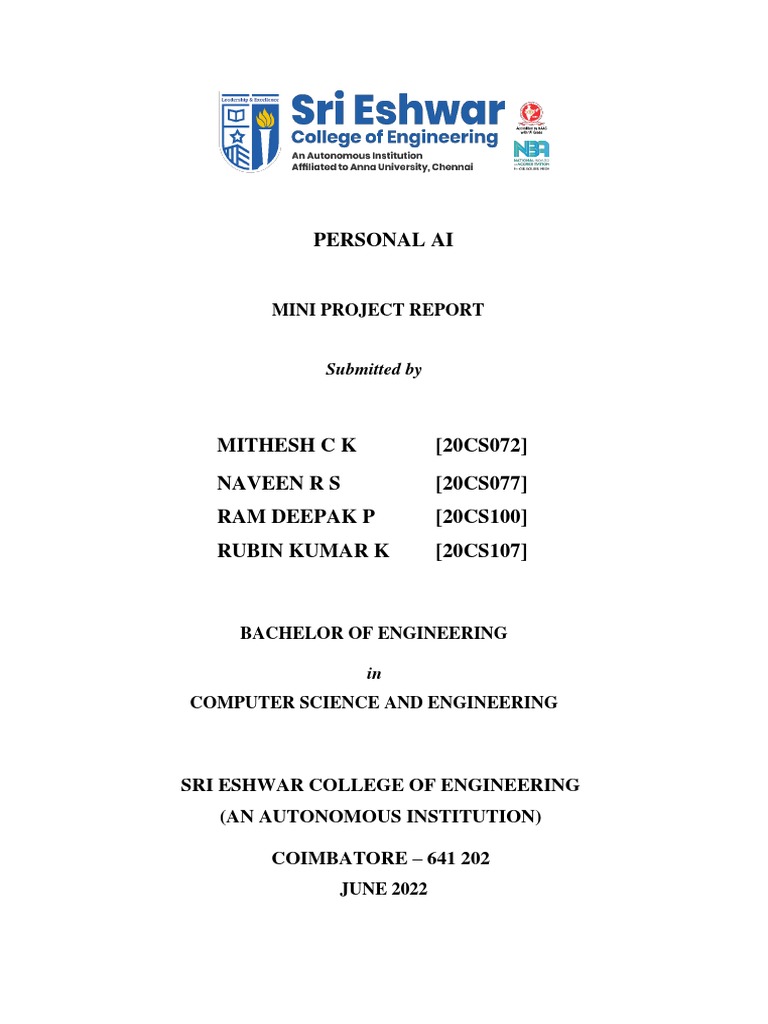 Personal Ai - Mini Project Record Final PDF | PDF