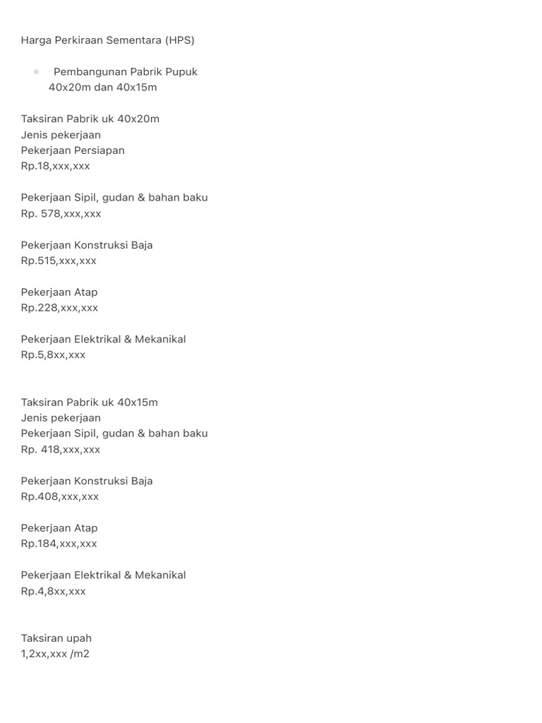 Harga Perkiraan Sementara (HPS) PDF | PDF