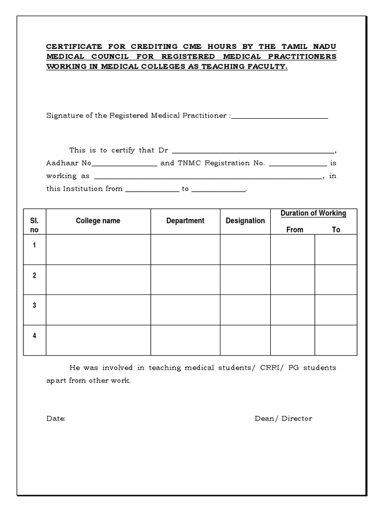 TNMC CME Credit Hours Certification | PDF
