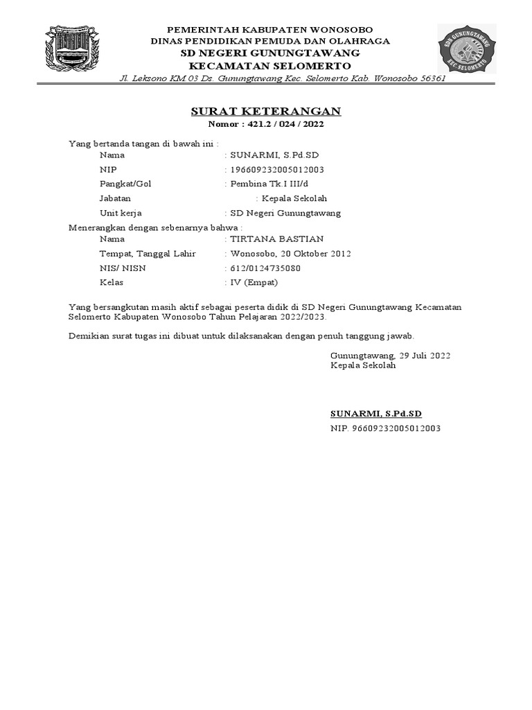 Surat Keterangan Aktif Siswa | PDF
