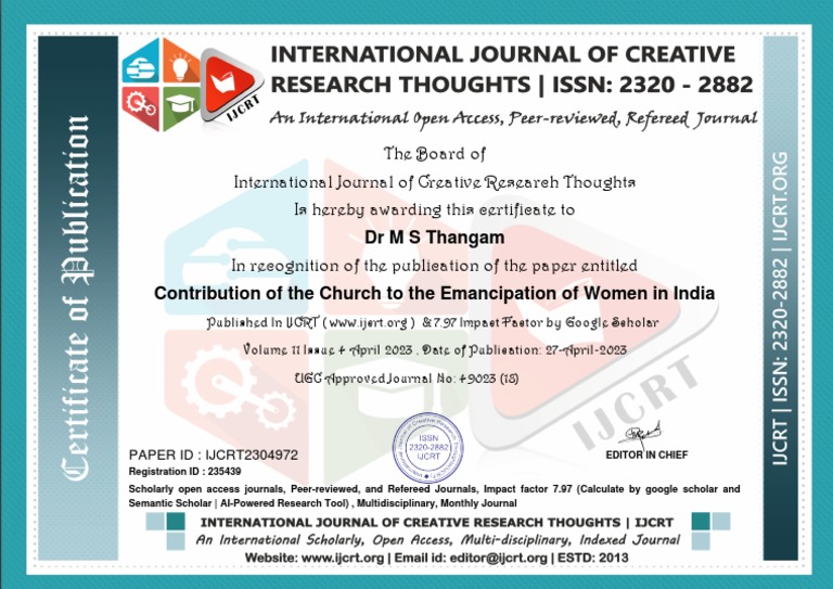 IJCRT Certificate IJCRT 235439 PDF | PDF