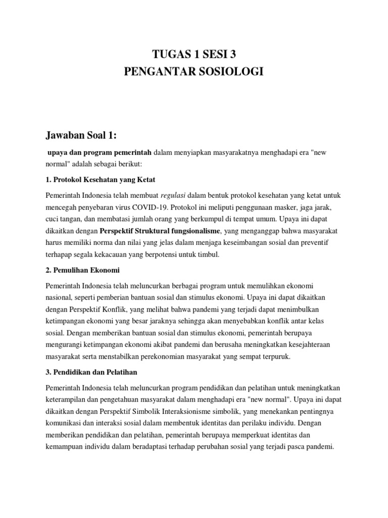 Tugas 1 Sesi 3 Dasar Sosiologi | PDF