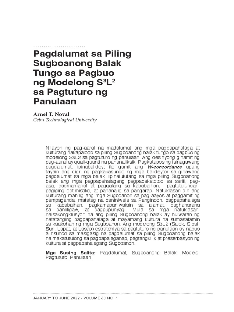 Pagdalumat Sa Piling Sugboanong Balak TUngo Sa Pagbuo NG Modelong SL Sa Pgtuturo NG Panulaan PDF ...