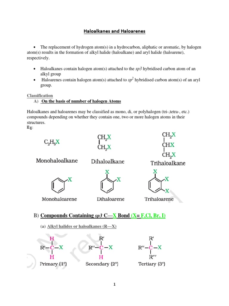 Haloalkanes and Haloarenes Notes PDF | PDF | Chemical Reactions ...