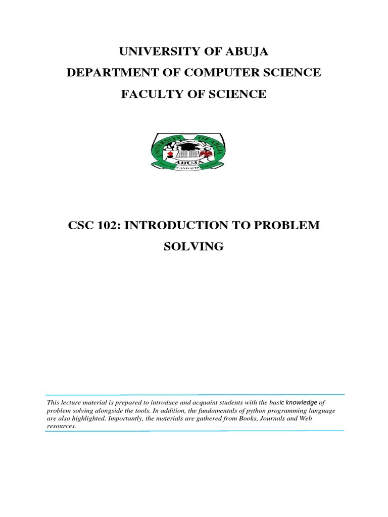 CSC 102 Introduction To Problem Solving PDF | PDF | Python (Programming Language) | Programming