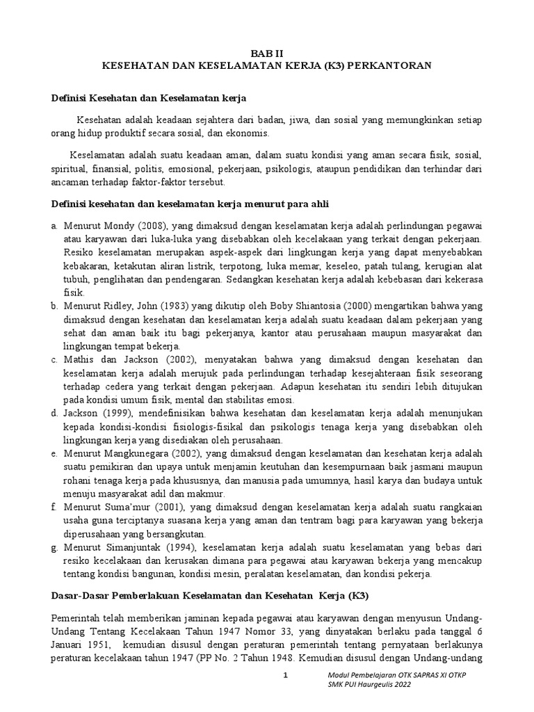 Bab Ii Kesehatan Dan Keselamatan Kerja (K3) | PDF