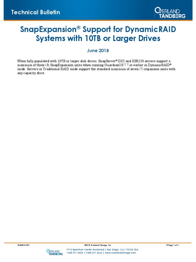 SnapExpansion Support For 10TB Drives GuardianOS 7.7 10400867-001 A | PDF
