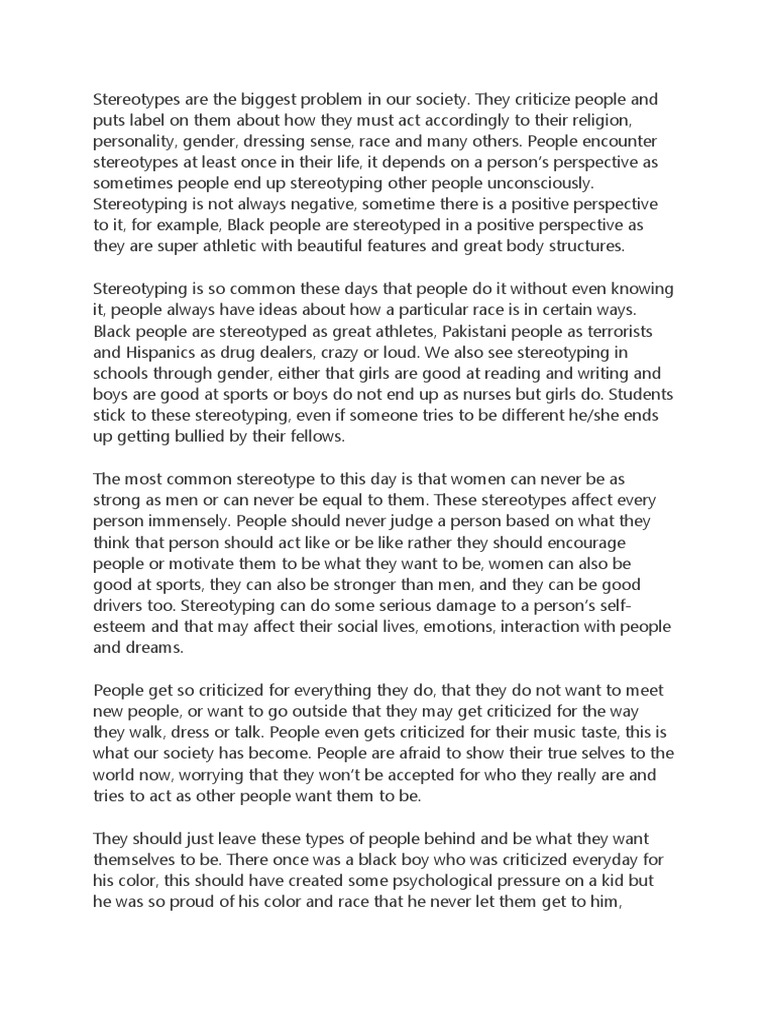 The Damaging Effects of Stereotyping and the Importance of Accepting ...