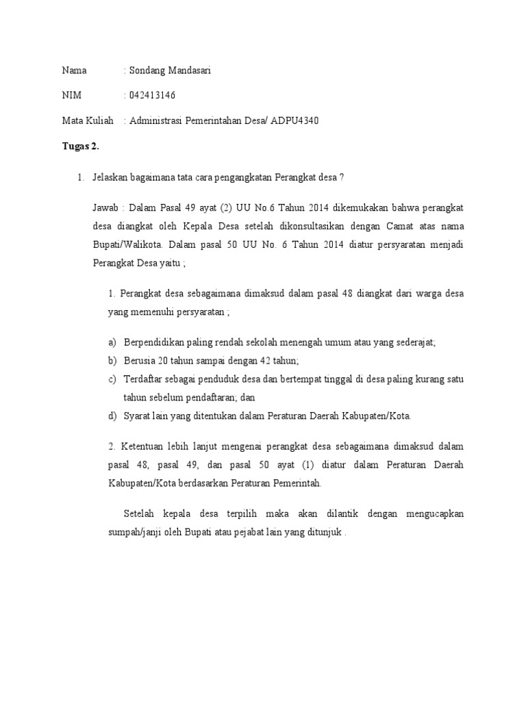 Tugas 2 Adm Pemerintahan Desa | PDF | Ilmu Sosial