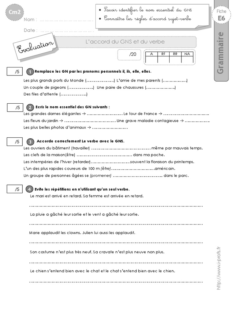 cm2 Evaluation Accord Sujet Verbe | PDF