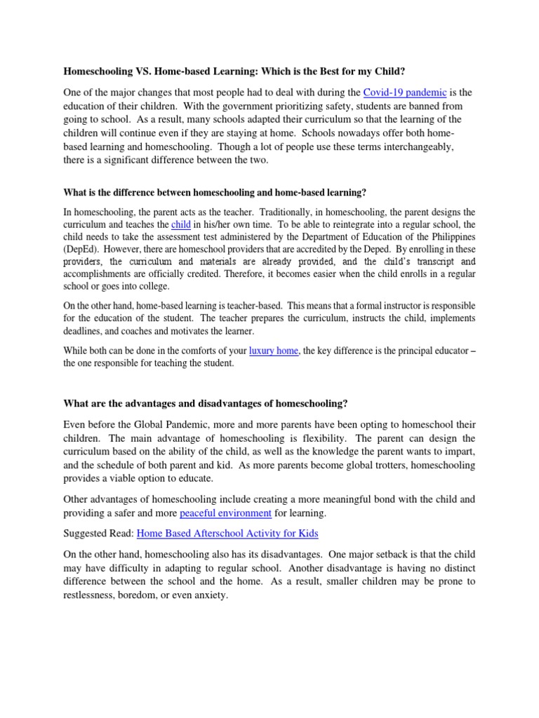 ASSESSMENT FOR HOMESCHOOLING Homeschooling VS Home-Based Learning Which Is The Best For My Child ...