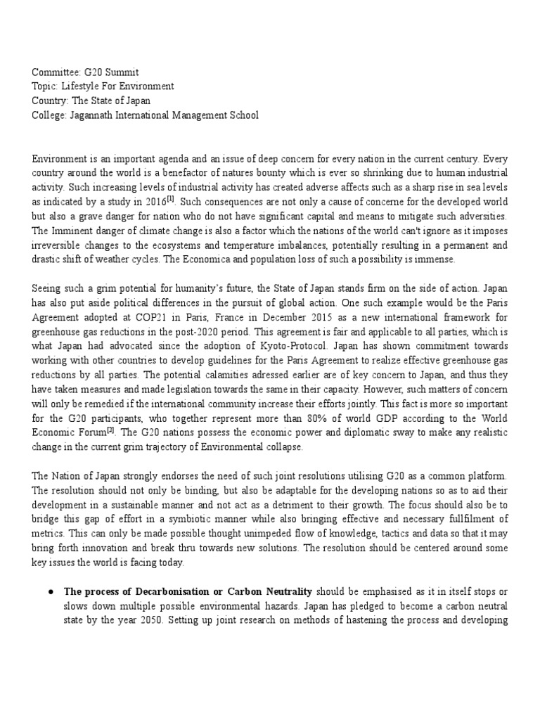 Japan G20 - Position Paper | PDF | Social Science