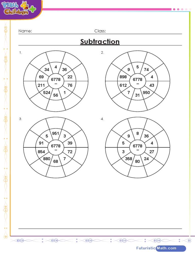 Subtraction Circle Drill Worksheet PDF | PDF