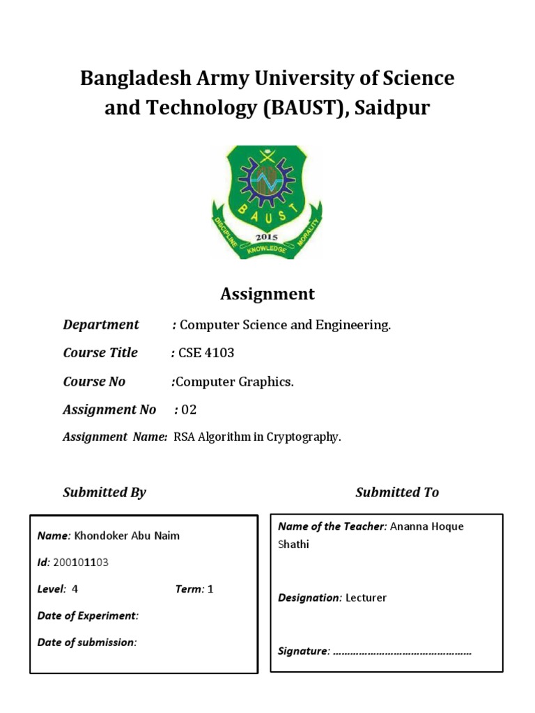 Assignment Of Rsa Algorithm In Cryptography Pdf Public Key Cryptography Cryptography