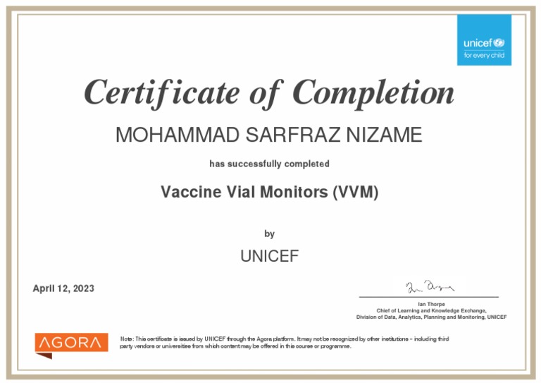 VVM_Course certificate - Vaccine Vial Monitors | PDF