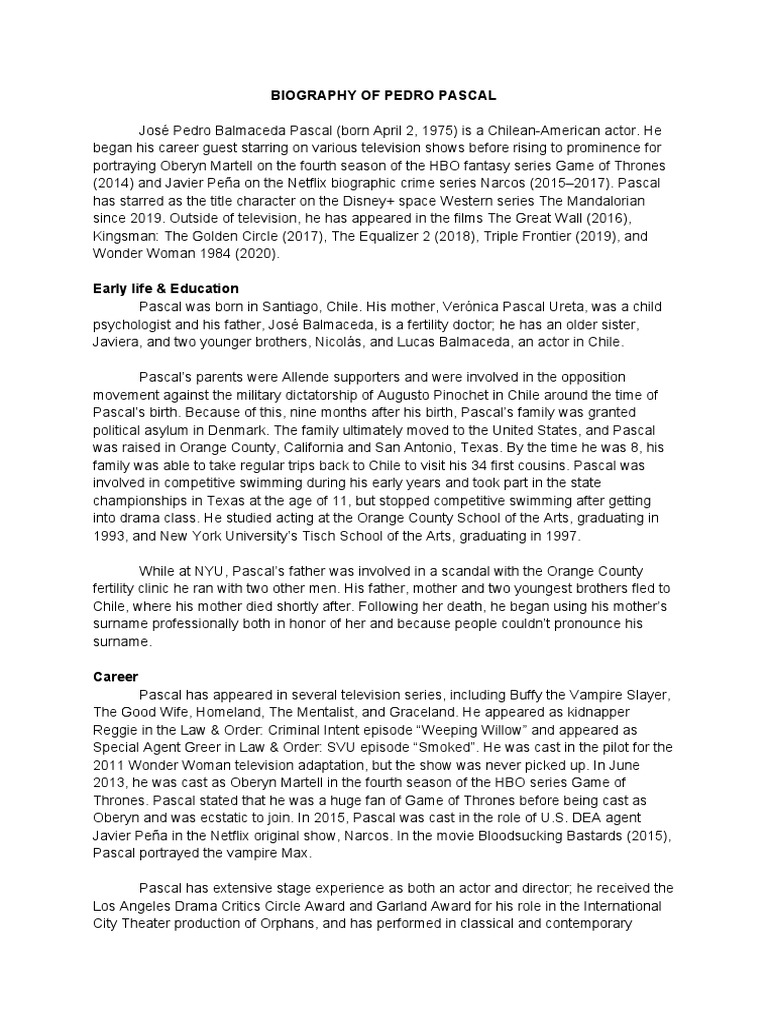 Biography of Pedro Pascal | PDF