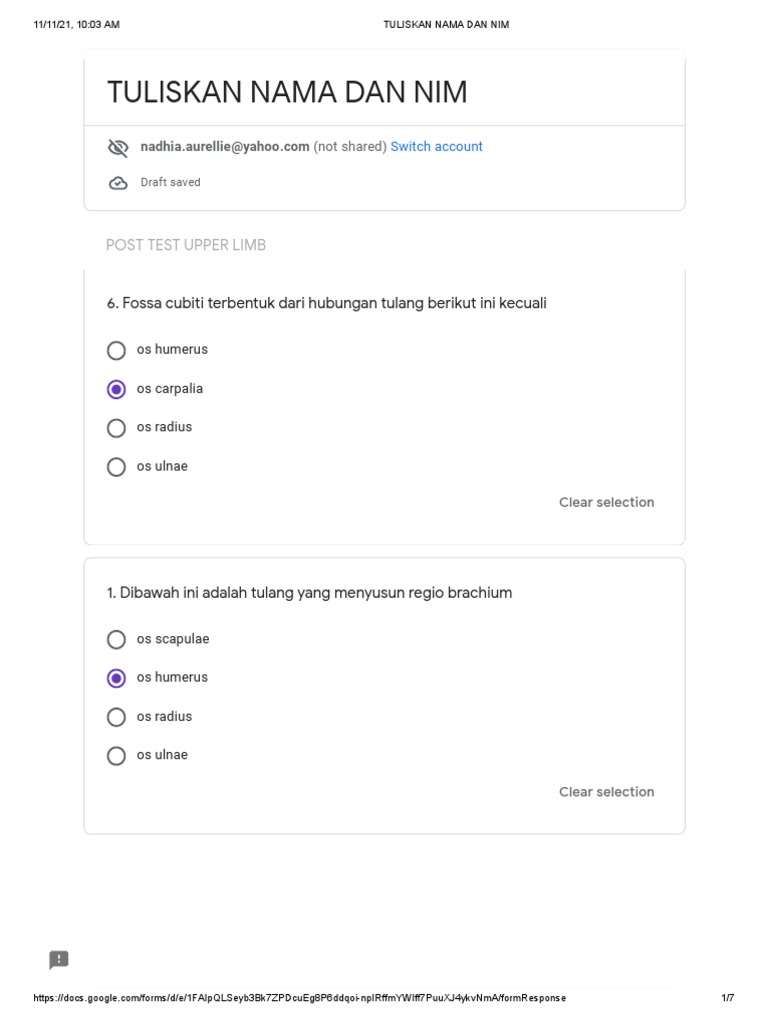 Pa1 - Quiz Praktikum Upper Limb PDF | PDF