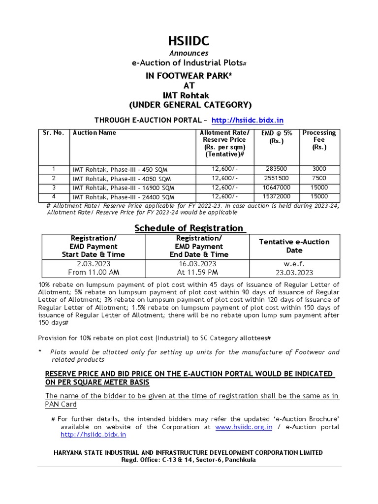 E-Auction of Industrial Plots in Industrial Estate in Footwear Park ...