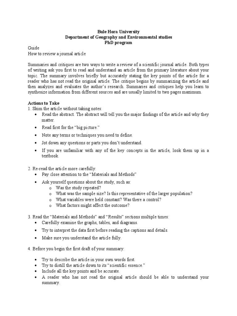 Guide - How To Review A Journal Article | PDF