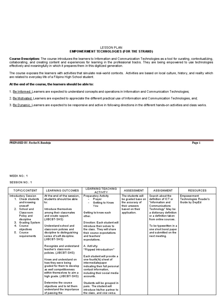 Lesson Plan ETECH v2 | PDF