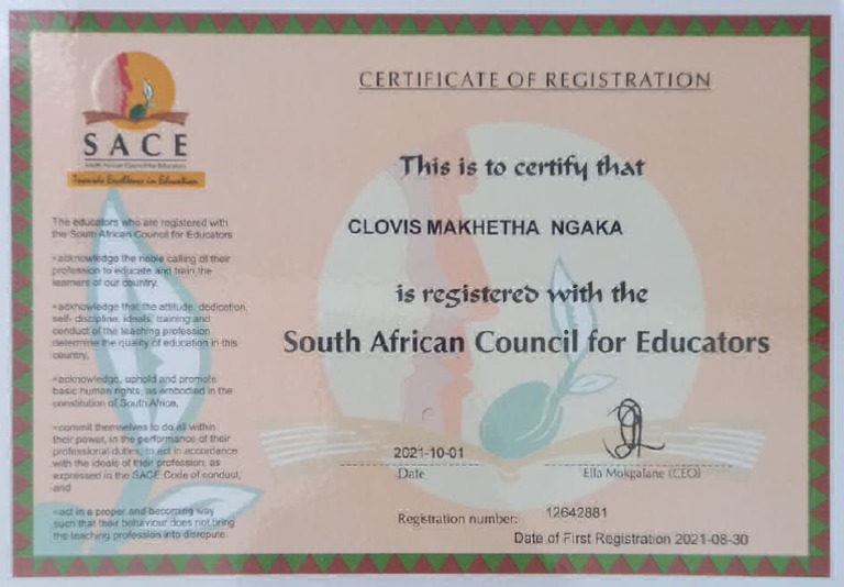 Teaching Certificate (SACE) | PDF