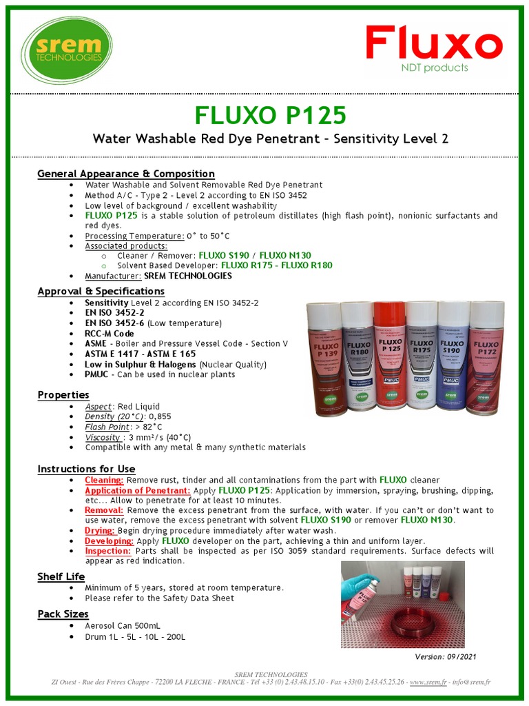 FLUXO P125 Red Dye Penetrant Overview | PDF