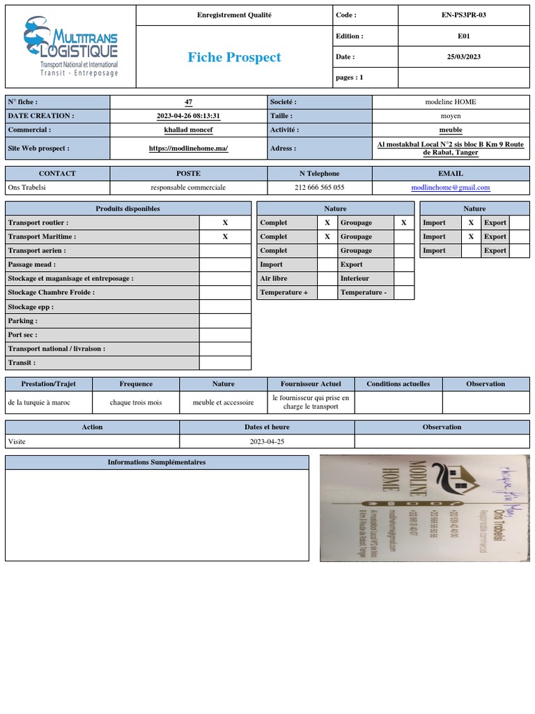 Fiche Prospect | PDF | Transport