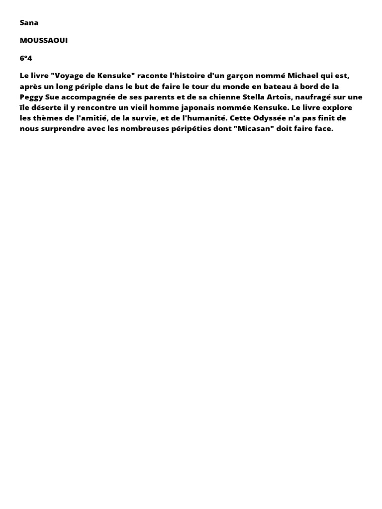 Compte Rendu Livre Voyage de Kensuke Devoir Français PDF | PDF | Jeunes ...