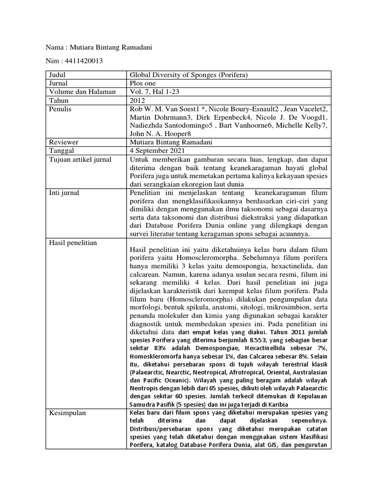 Mutiara Bintang R_4411420013_Review artikel porifera.pdf | PDF
