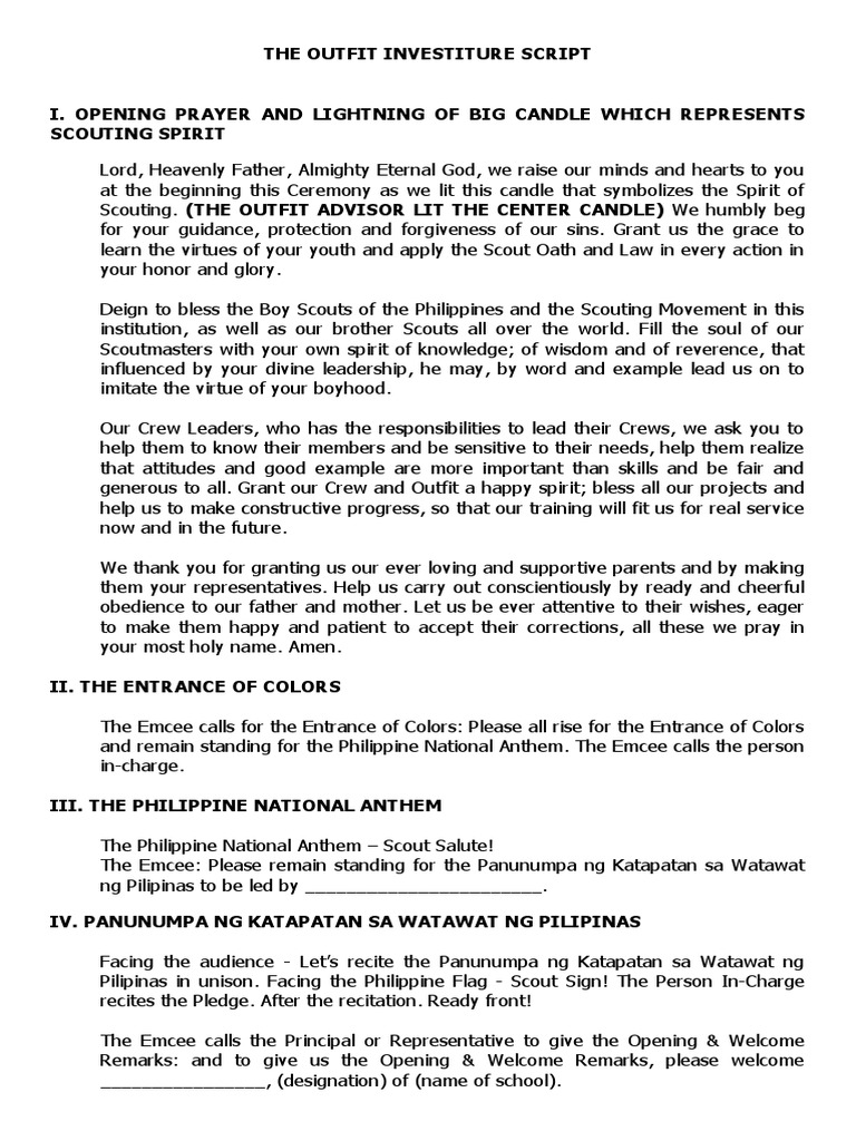 Outfit Investiture Ceremony Script | PDF