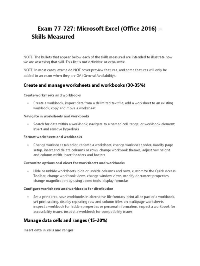 Exam 77 727 Microsoft Excel (Office 2016) | PDF