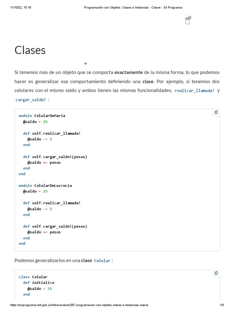 06-Programación Con Objetos - Clases e Instancias - Clases - Sé Programar | PDF | Informática ...