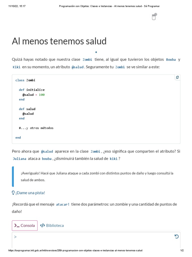 08 Programación Con Objetos Clases E Instancias Al Menos Tenemos Salud Sé Programar Pdf