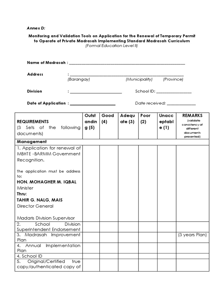 Annex D Monitoring and Validation Tools on Application for the Renewal ...
