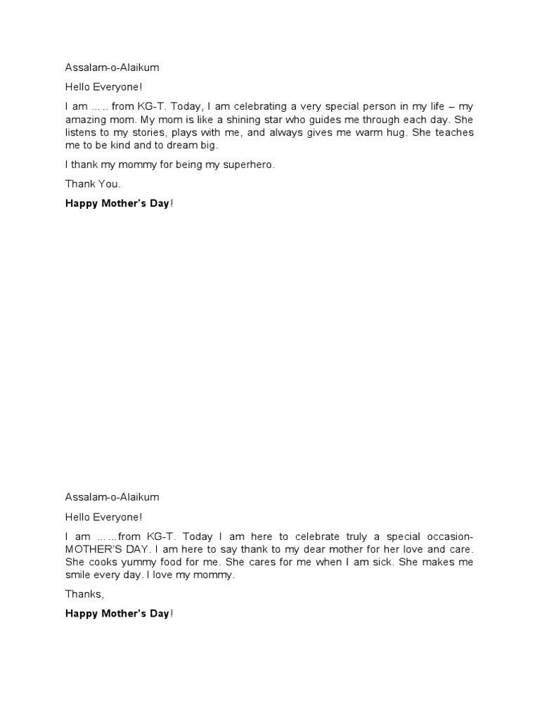 Mother's Day Speech | PDF