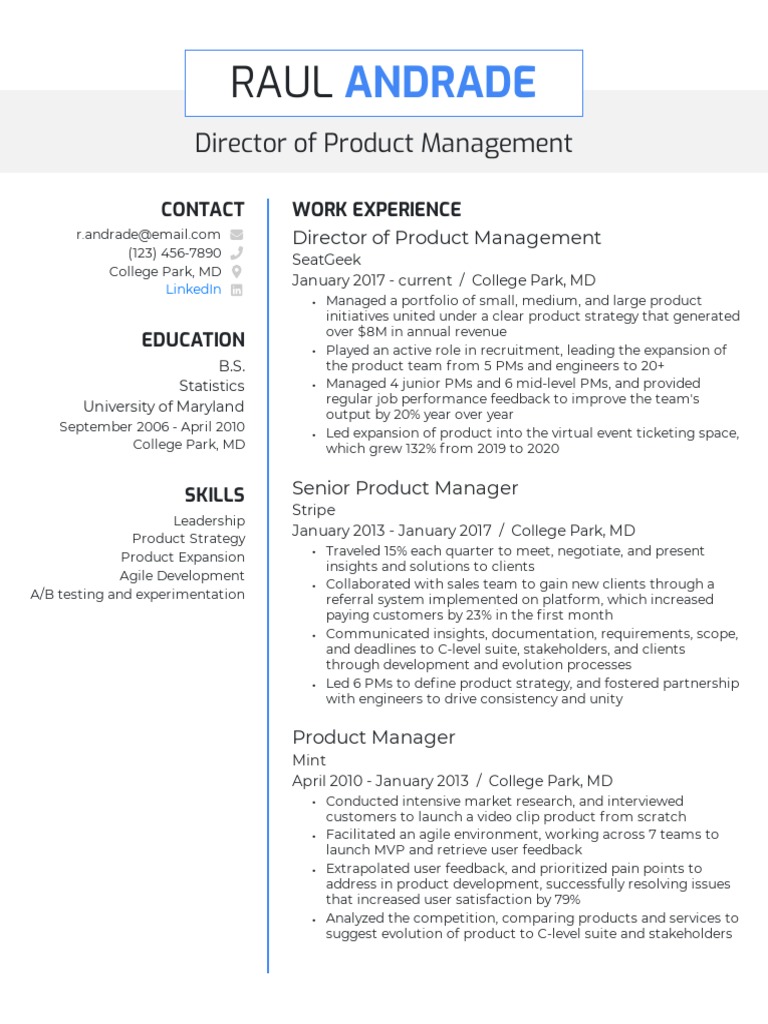 Director of Product Management Resume Example PDF | PDF