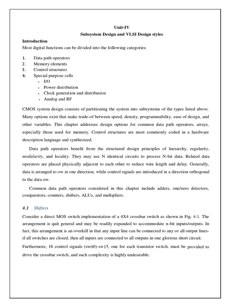 VLSI Design: Subsystems & Adders | PDF | Teaching Methods & Materials