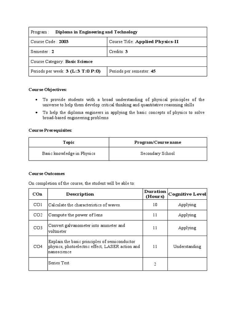 Applied Physics-II Course Overview | PDF | Science & Mathematics