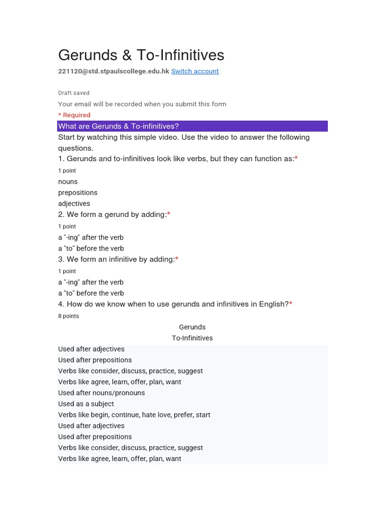Gerunds and To Infinitives | PDF