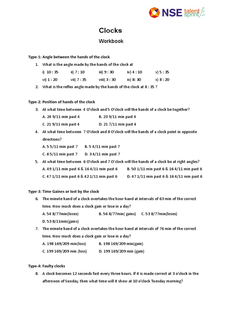 Clock Angle and Time Problems Workbook | PDF | Language Arts & Discipline | Foreign Language Studies