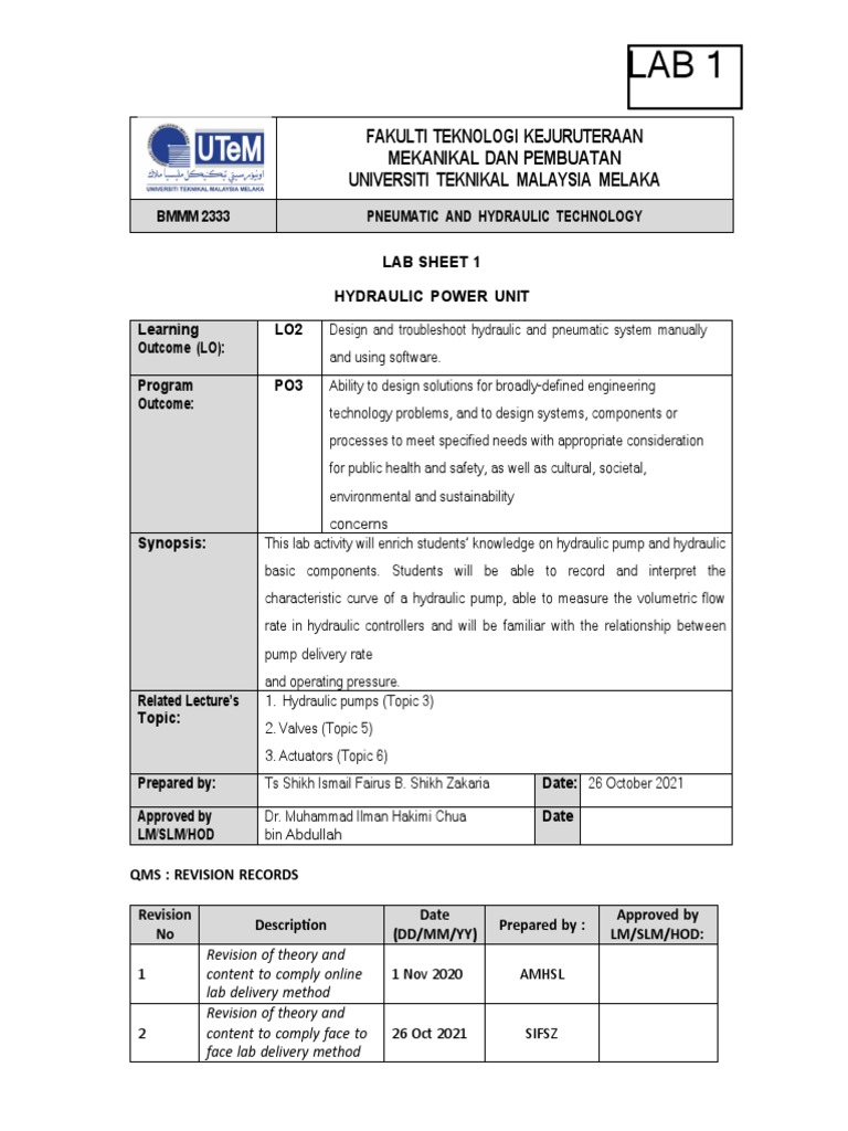 Lab Sheet 1 | PDF | Pump | Electric Motor Lab Sheet 1 | PDF | Pump | Electric Motor